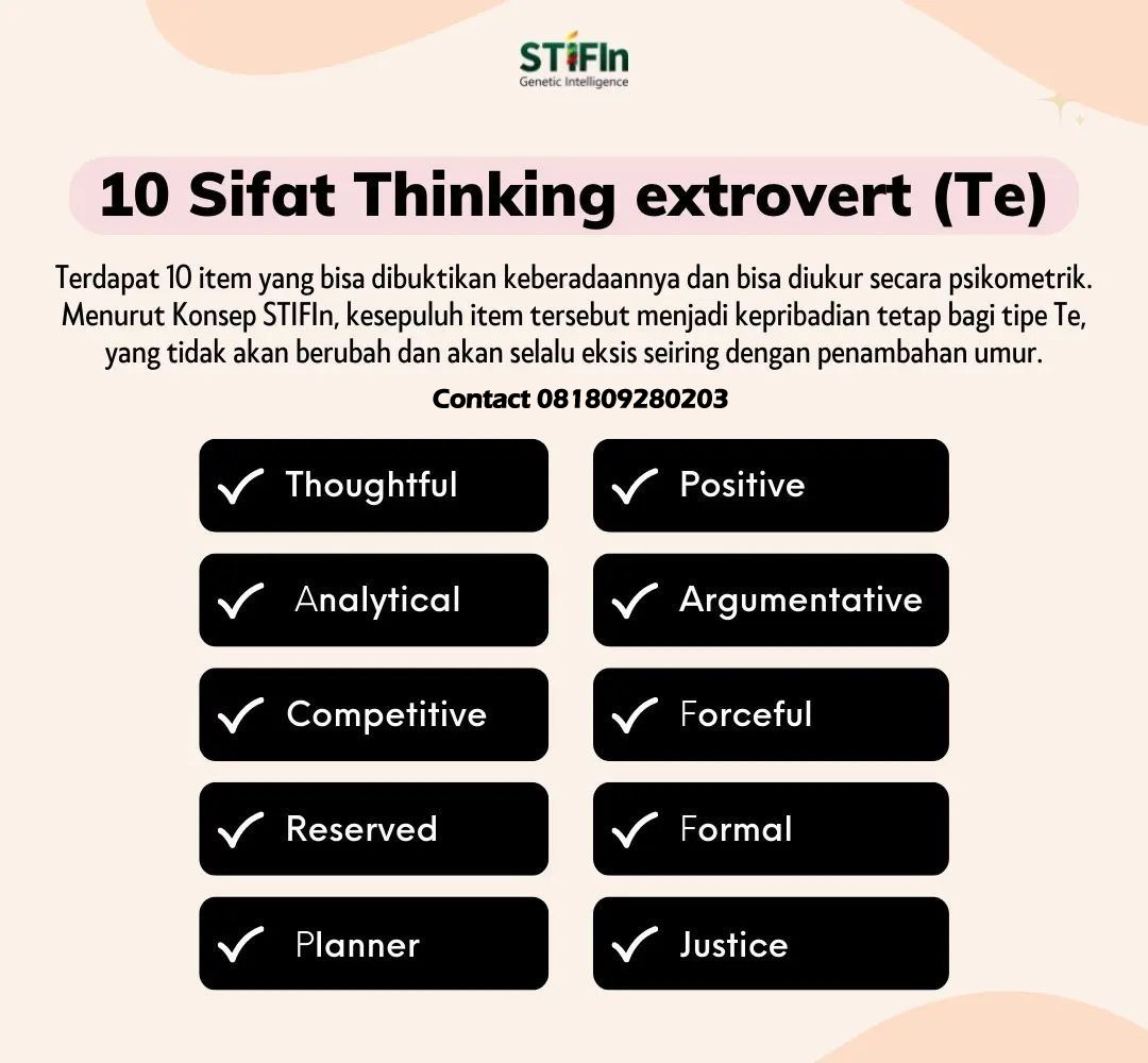 10 Sifat Thinking extrovert – Tes STIFIn - STIFIn Tes 081809280203